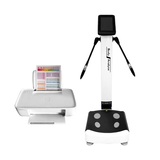 Close-up view of body composition analyzer interface and controls