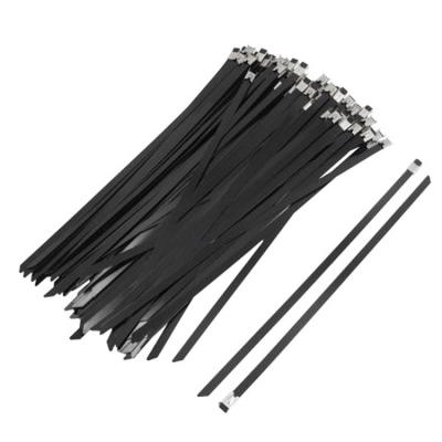 China Loop Self Locking Stainless Steel Cable Ties Black Color PVC Coated UV Resistant for sale