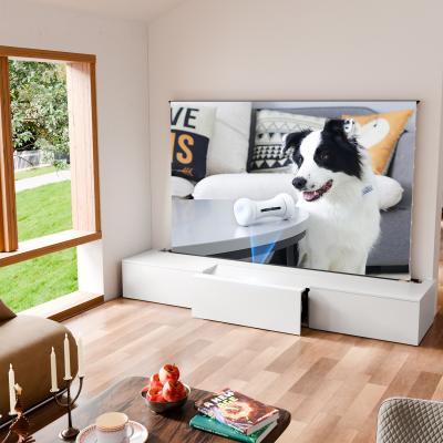 China Wooden Color Telescopic TV Cabinet Customized UST TV Stand For Floor Rising Projector Screen for sale