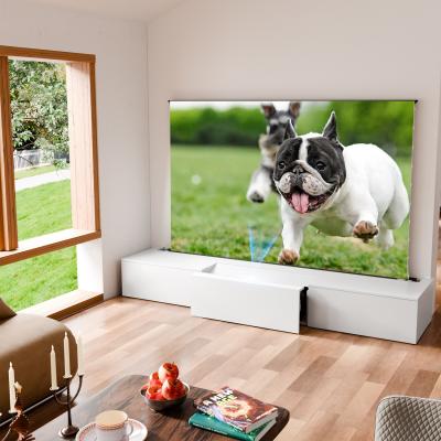 China Customized Sliding TV Cabinet Wooden Short Throw Projector Cabinets White for sale