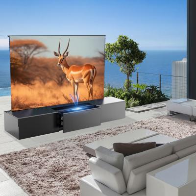 China Telescopic TV Cabinet Black Modern Laser TV Cabinet Luxury Living Room Furniture Motorized TV Cabinet for sale