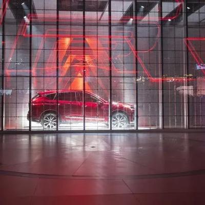 China P3.9-7.8Q50T Transparent Glass LED Screen Window Wall for sale