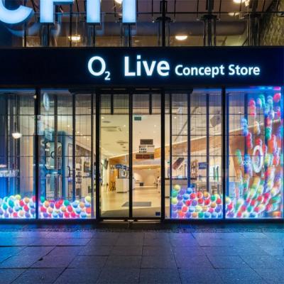 China P3.9-7.8Q50T Transparent Glass LED Screen Window Wall for sale