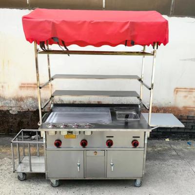 China Commerciële horeca roestvrij staal straatvoedsel Snack Fryer Grill Barbecue Trolley Handkar Te koop