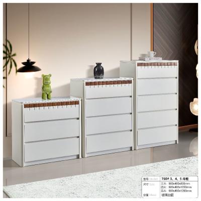 China Cream White Modern Drawer Dresser Handle Free Bedroom Chest Of Drawer With Tempered Glass Top for sale