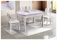 China Rectangular / Round Luxury Extendable Dining Table Glass Stone Top Expandable Dining Room Table for sale