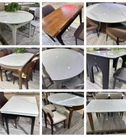 China Rectangular / Round Luxury Extendable Dining Table Glass Stone Top Expandable Dining Room Table for sale