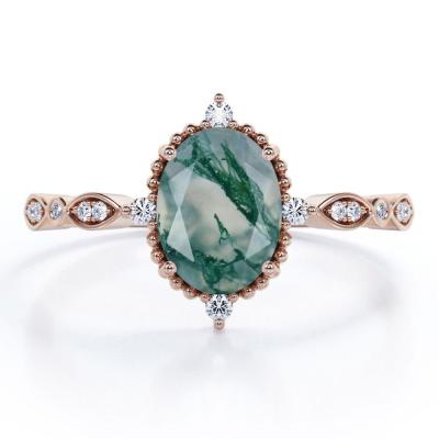 China Anel de noivado alternativo verde natural oval de Moss Agate Artsy - aliança de casamento feito a mão à venda