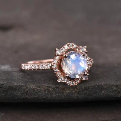 Cina Anello di Moonstone dell'arcobaleno sfaccettato gioielli naturali all'ingrosso della pietra di 925 Sterling Silver CZ in vendita