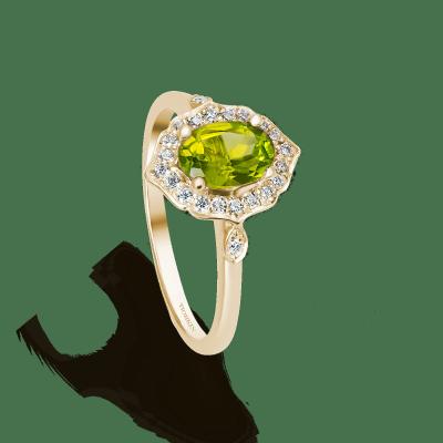 中国 金の楕円形の美しく、優雅なペリドット リング、型の形自然で、明るい楕円形のペリドット 販売のため