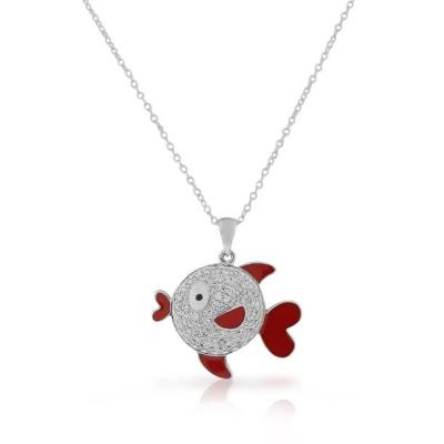 China Van het overzeese van de de Vissentegenhanger van CZ het Levens Rode Email Witte Duidelijke Halsband 925 Sterling Silver Te koop