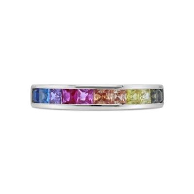 China In het groot de Partijjuwelen van 925 Stenenring multicolor zircon ring for van Sterling Silver Rainbow CZ Baguette Te koop