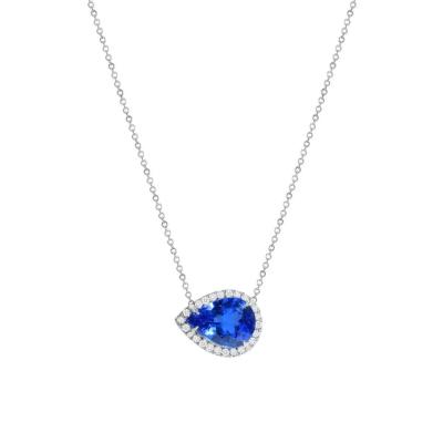 China 925 Sterling Silver Elegant Sapphire CZ verkiest het Halsband Eenvoudige Ontwerp voor Vrouwengift Te koop