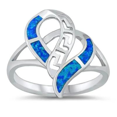 925 Sterling Silver Greek Design Jewelry, Opal Meandros Engagement Wedding Ring blu