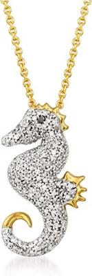 China Ross-Simons 0,25 ct. t.w. Diamond Seahorse Pendant Necklace With Zwart Diamond Accent in 18kt-Goud Te koop