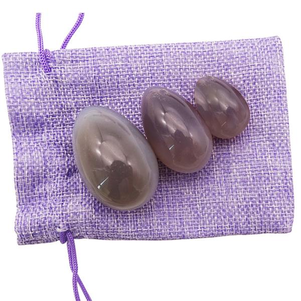 Quality Polished Folk Art Grey Agate Stone Eggs Yoni Egg Set for Women Kegel Style for sale
