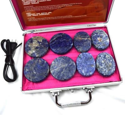 Cina Cura della salute personale Blu Soddlite 8pcs Pietra di massaggio in scatola di riscaldamento in alluminio con calore Massaggio Pietra di energia in vendita