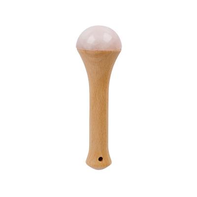 China Body Massager Wooden Handle Rose Quartz for Meridian Dredging and Gua Sha Relaxation Massage for sale