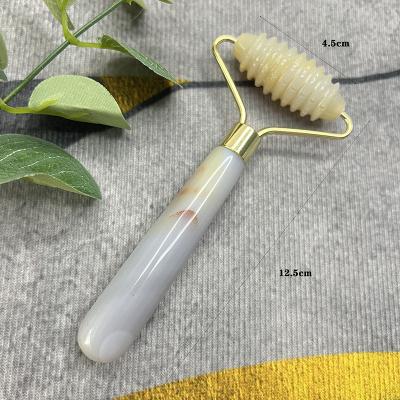 China Logotipo do Cliente 100% Agate cinza natural Roller Jadeite Crystal Beauty Container Massage Stick Equipamento de cuidados com a saúde facial à venda