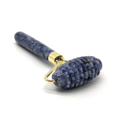 Κίνα Blue Point Jasper Αθόρυβο μασάζ προσώπου με ρόλο φύσης Jade Roller μασάζ 128 * 58mm λειτουργία πρόσωπο προς τα πάνω μασάζ φύση προς πώληση