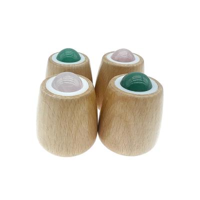 China Customizable Jade Massage Ball Wooden Handle Jade Roller for Body Massage and Neck/Facial Gua Sha Stress Relief Tool for sale
