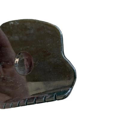 China Facial Sculpting Dark Green Nephrite Jade Gua Sha Stones with Ridge Teeth and Thumb Loops 2021 Popular for sale
