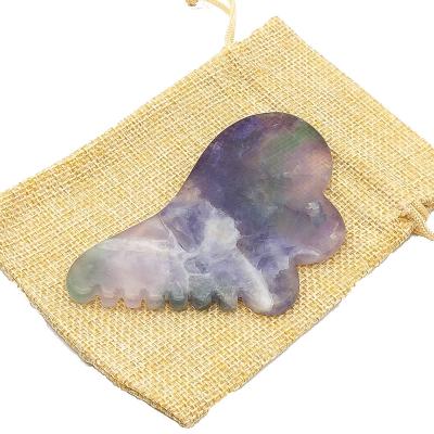 China Natuurlijke regenboogfluoride met kleurrijke Gua Sha-schrapen massagetools 95*55mm Te koop