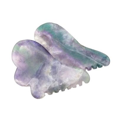 China Natuurlijke regenboogfluoride met kleurrijke Gua Sha-schrapen massagetools 95*55mm Te koop
