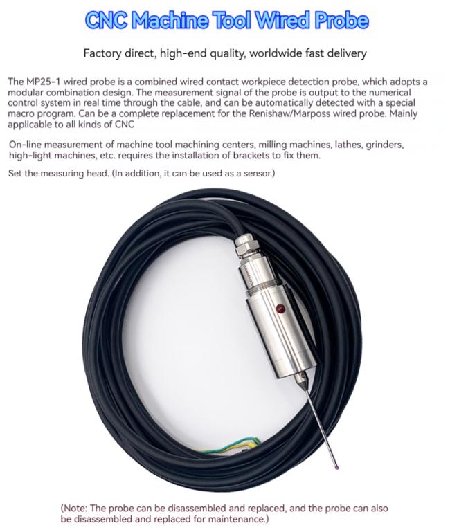 Universal IP68 stainless steel 316 CNC machine tool high precision wired probe sensor with LED indicators MP25-1