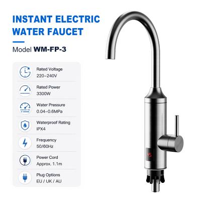 China 3s Fast Heating 3300W Electric Heating Tap with 304 Stainless Steel Instant Water Heater Tap for Kitchen for sale