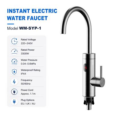 China 304 Stainless Steel 3.3KW IPX4 Waterproof LED Instant Electric Water Heater Faucet for Kitchen and Bathroom for sale