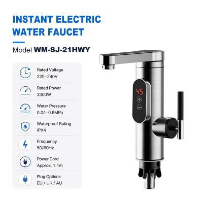 China 3300W EU Plug Instant Electric Heating Tap with LED Display and 304 Stainless Steel for Bathroom for sale