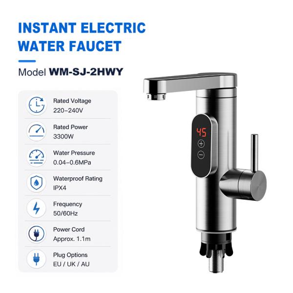 Quality 360 Degree Rotatable Outlet LED Temperature Display 3s Fast Heating Electric Water Heater Tap for sale