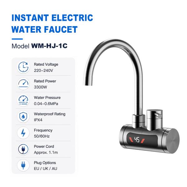 Quality 3.3KW 304 Stainless Steel Instant Electric Heating Faucet with 3s Fast Heating for Kitchen and Bathroom for sale