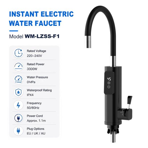 Quality 3s Fast Heating 3300W LED Digital Temperature Display Electric Water Tap for Kitchen for sale