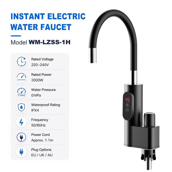 Quality ABS Material 3300W LED Temperature Display Electric Heating Faucet for Kitchen Instant Hot Water for sale