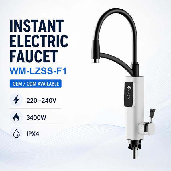 Quality 3400W 3s Fast Heating Electric Heating Faucet with LED Temperature Display and 360° Rotatable Outlet for sale