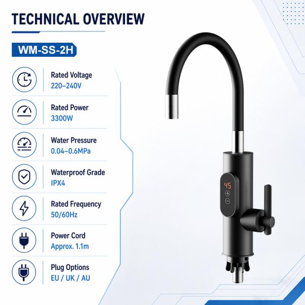 Quality 3s Fast Heating 3300W Electric Heating Tap with LED Digital Temperature Display for sale