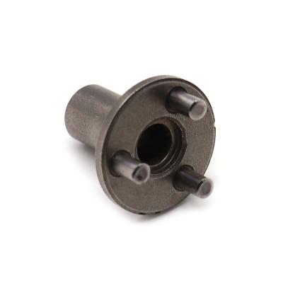 China CNC Machined Steel Flange Coupling Component – Round Base with Locating Dowel Pins and Centered Square Socket for Shaft Interface or Torque Transfer for sale