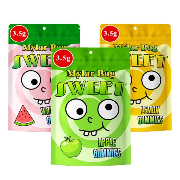 Quality Custom Logo Gummy Candy Stand-Up Pouch Many Different Fruit Flavors Candy Gift Bags Resealable Custom 3.5 Candy Bags for sale