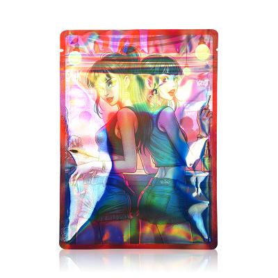 China Manufacturer Direct Sale Custom Size 3.5g 7g 14g 28g Holographic Mylar Bags Edible Shape High Tolerance Gummy Candy Mylar Bags for sale