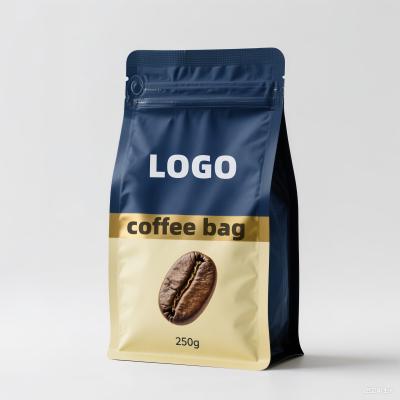 China Custom Resealable Aluminum Foil Flat Bottom Bags 1kg 250g 500g Coffee Packaging Pouch with Zipper and Valve for sale