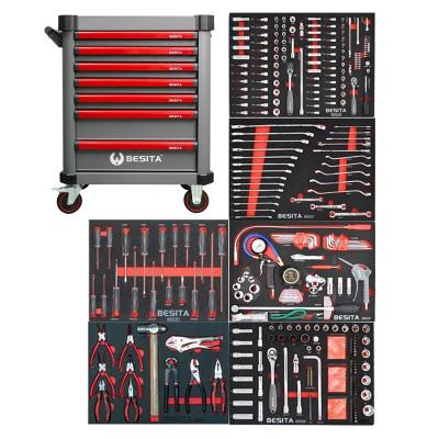 China 318 Pcs Aluminium Automobile Repair Tools 7 Drawer Removable Cabinet Tool Trolley for sale