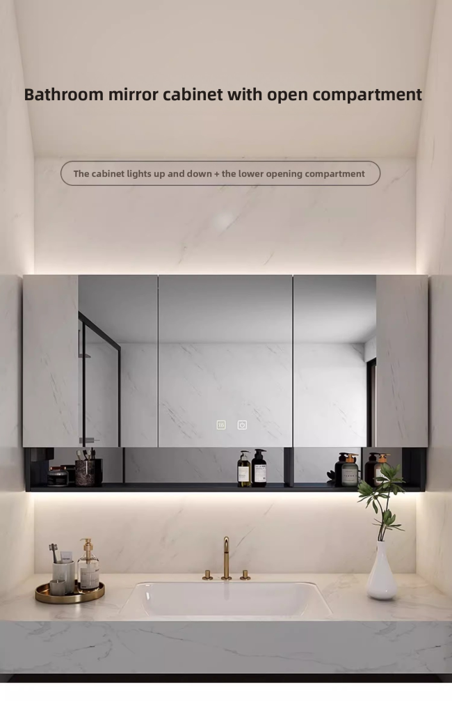 Modern Double-Door LED Bathroom Cabinet Mirror Water-Resistant Touch ...