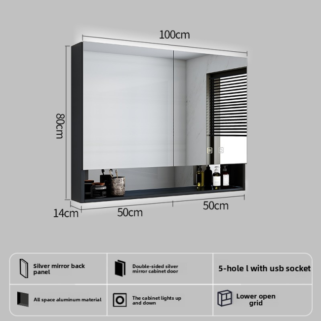 Modern Double-Door LED Bathroom Cabinet Mirror Water-Resistant Touch ...