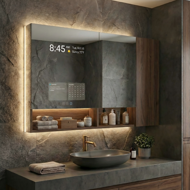 Kingstin Smart Bathroom Mirror Cabinet with Built-in TV & Storage ...
