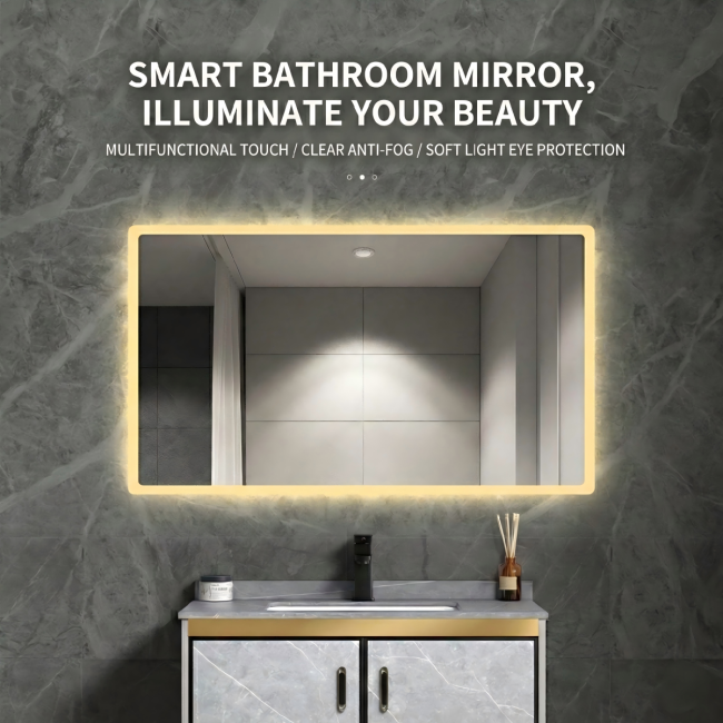 Kingstin Frameless LED Backlit Bathroom Mirror Smart Anti-Fog Human ...