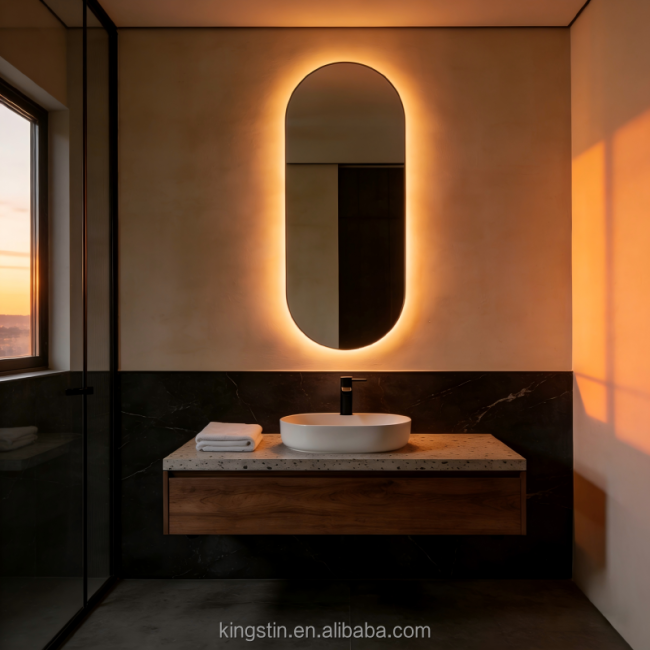 Kingstin Frameless Oval Smart LED Bathroom Mirror Wall Mounted Backlit ...