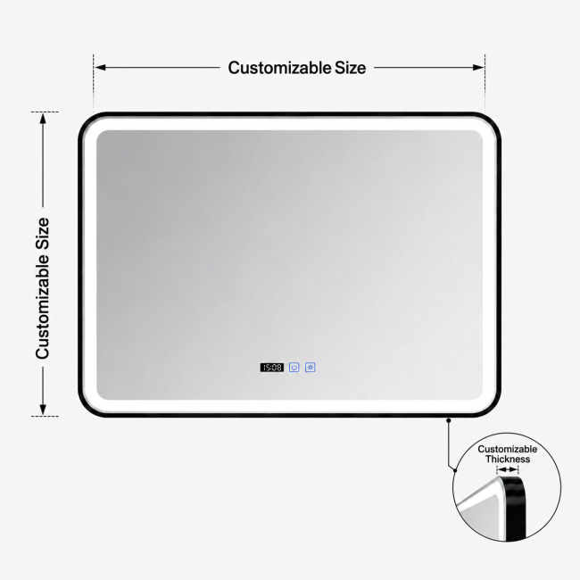 Kingstin Smart LED Bathroom Mirror with Time Date Display, Anti-Fog ...