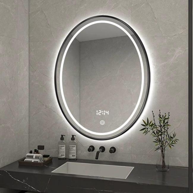 Kingstin Custom Oval LED Bathroom Mirror Stainless Steel Frame Anti-Fog ...